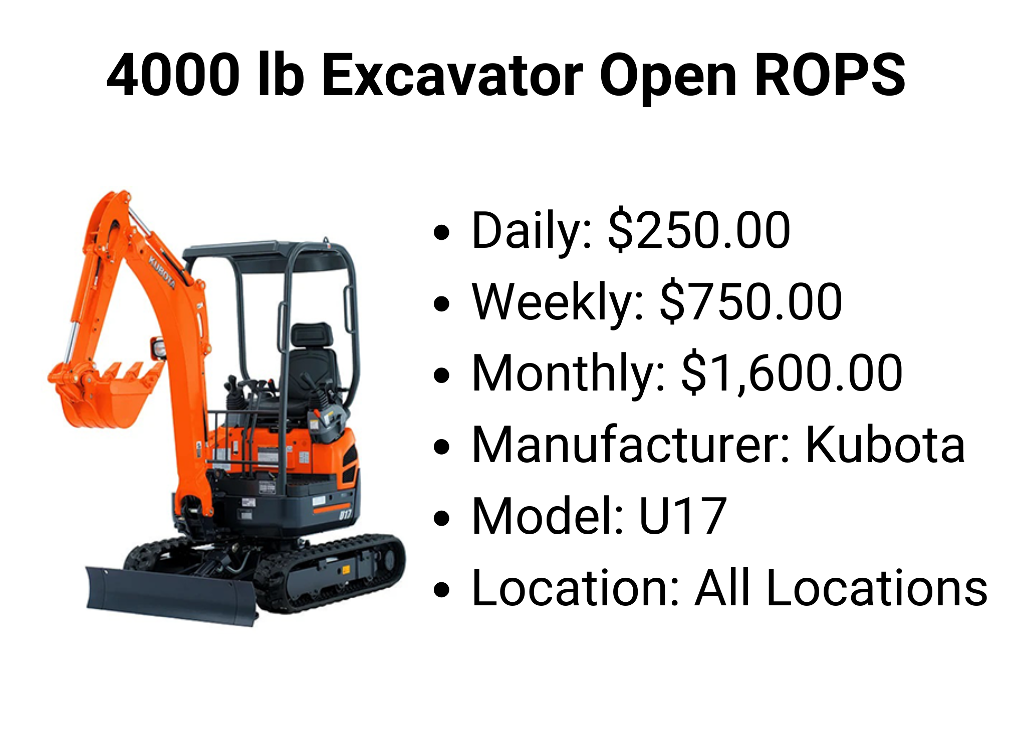 4000 lb Excavator Open ROPS | Krebs Kubota