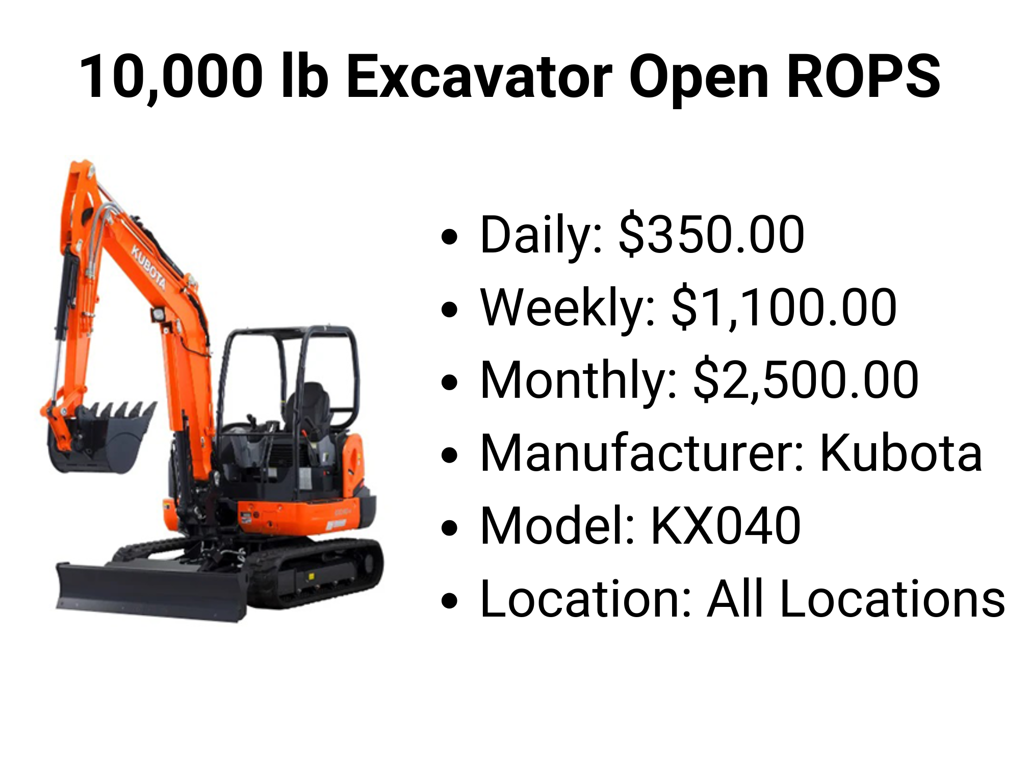 10,000 lb Excavator Open ROPS | Krebs Kubota